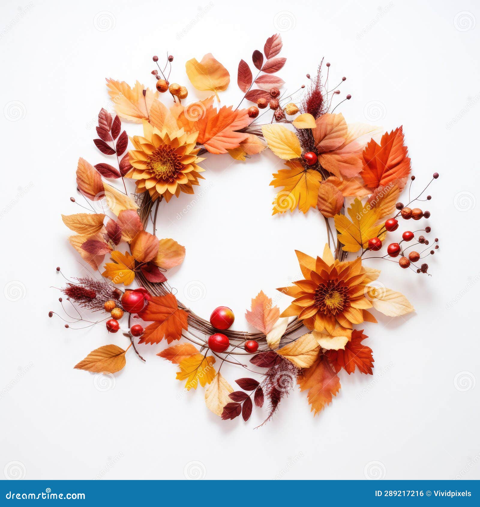 Fall Floral Wreath Isolated on a White Background Stock Illustration ...