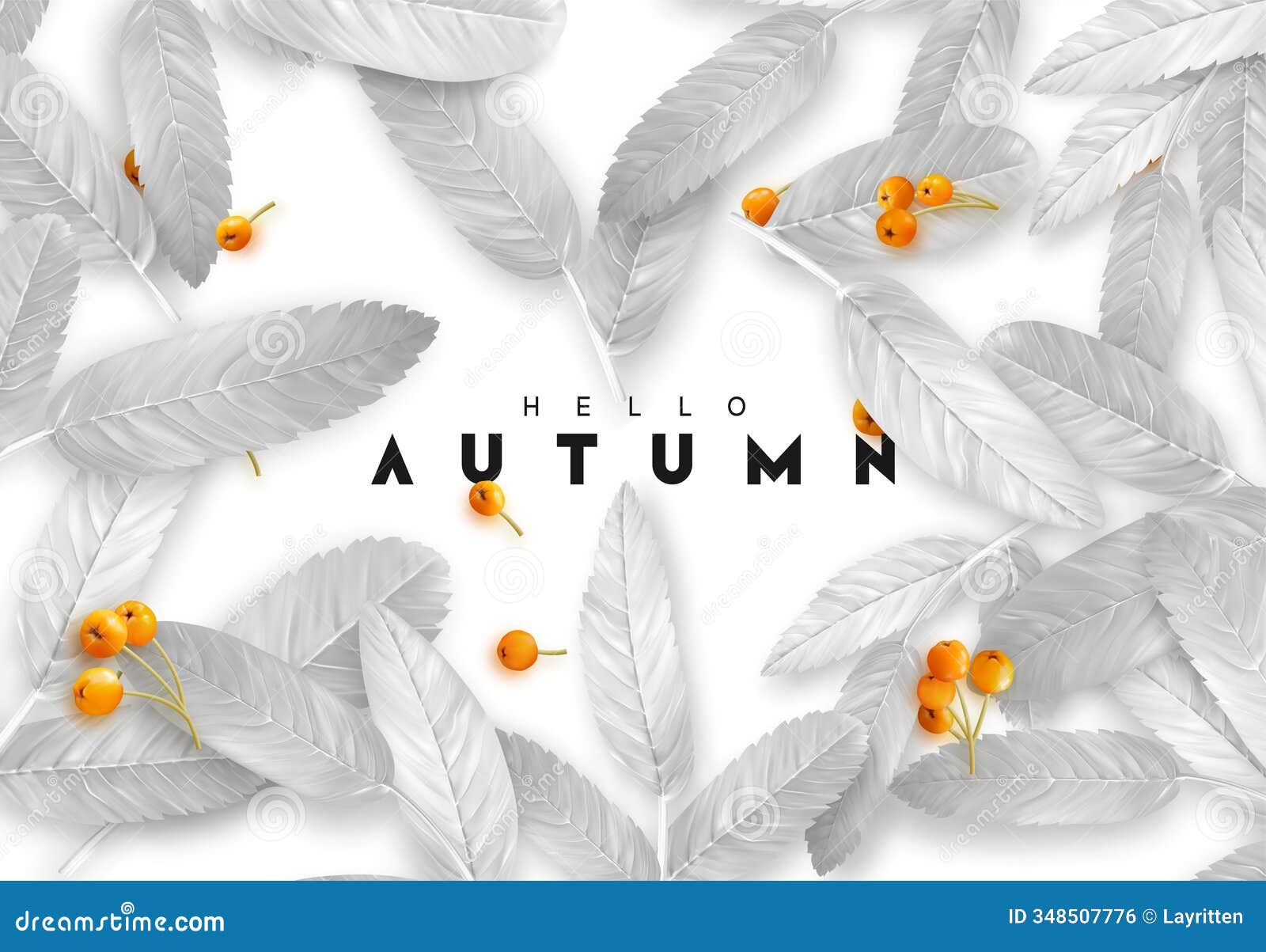 Fall Foliage. Autumn Background with Silver Leaves and Realistic Rowan ...