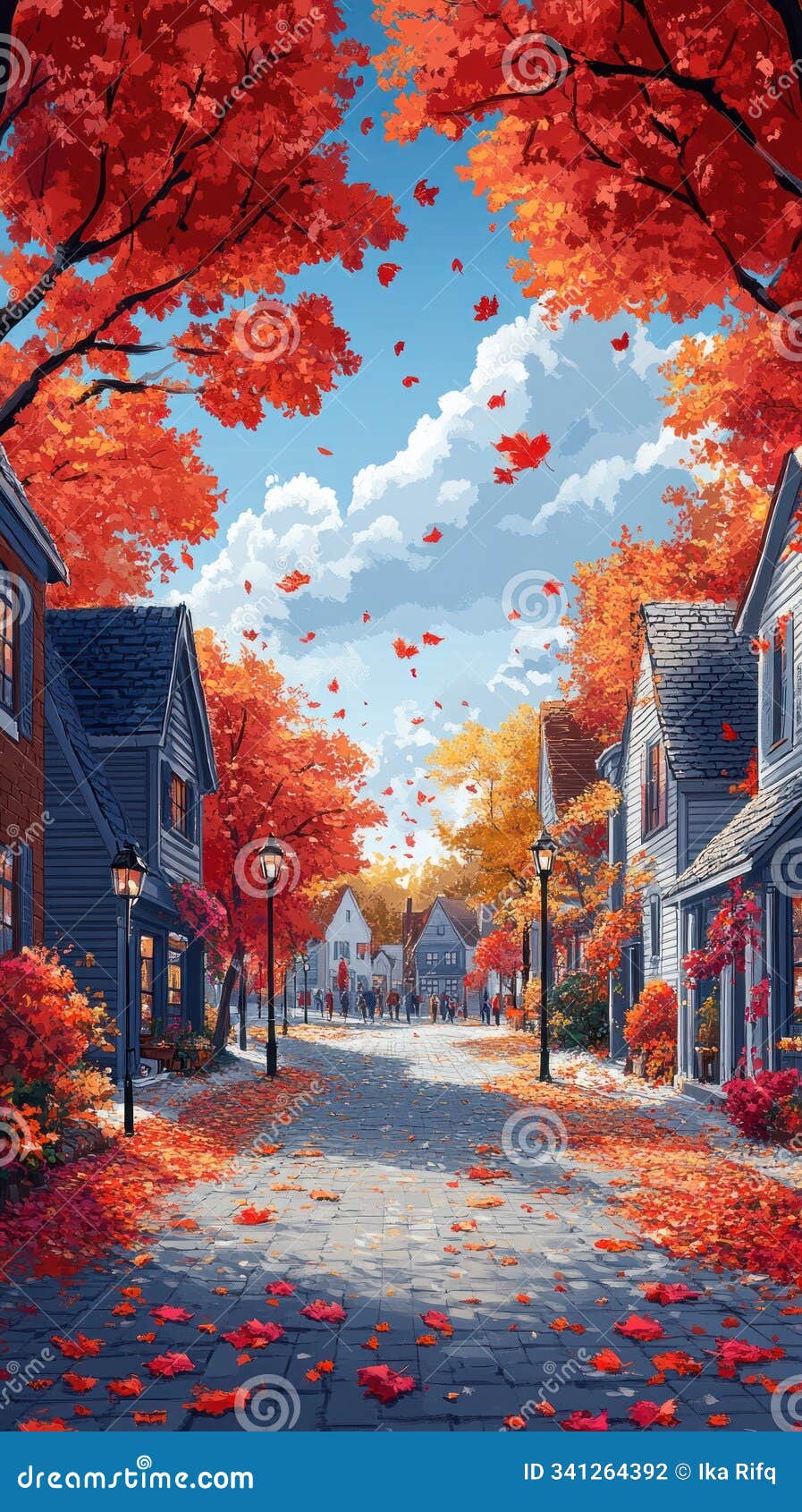 Fall Foliage Street Scene Illustration Stock Illustration ...