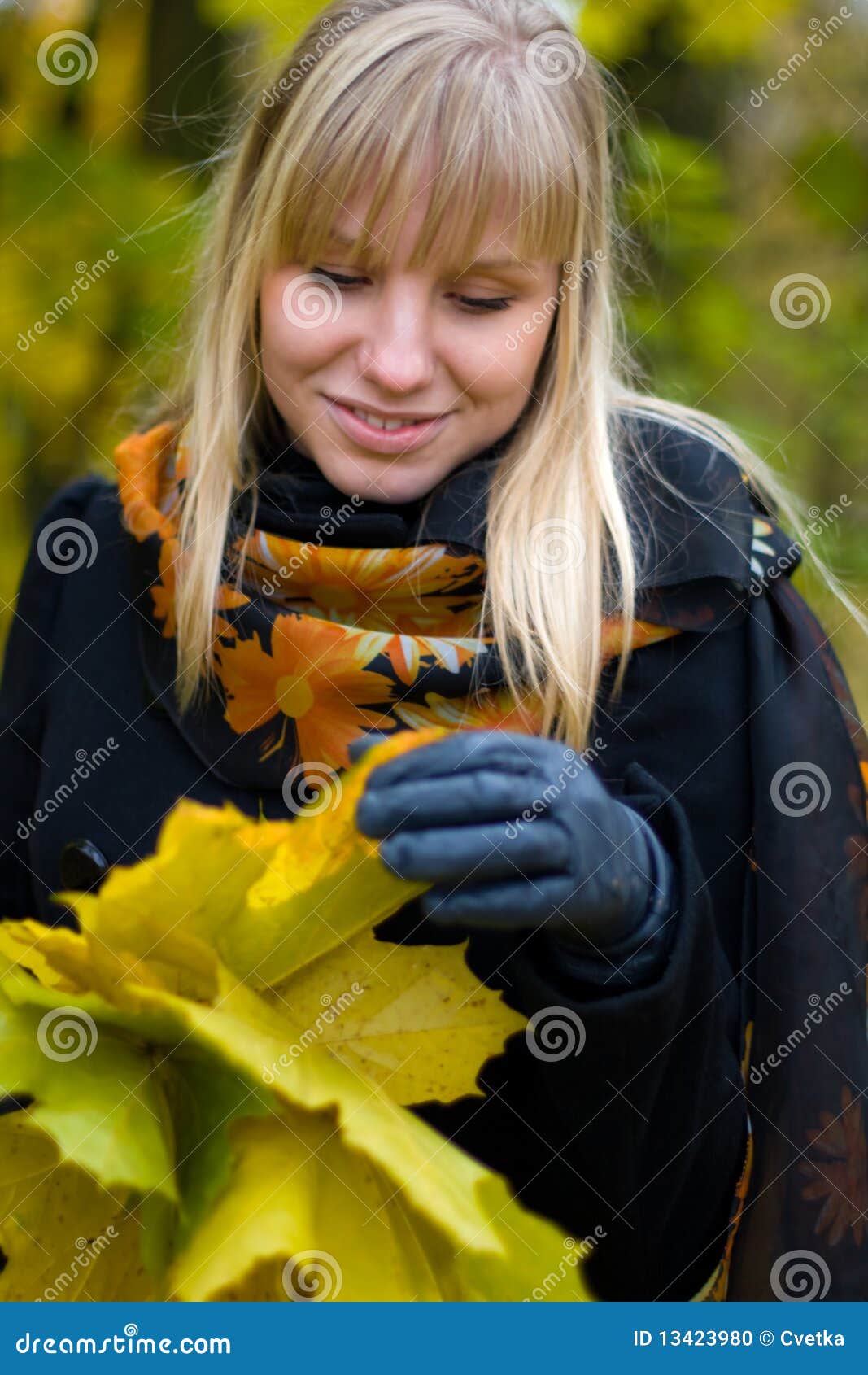 Fall girl stock photo. Image of colorful, autumn, gloves - 13423980