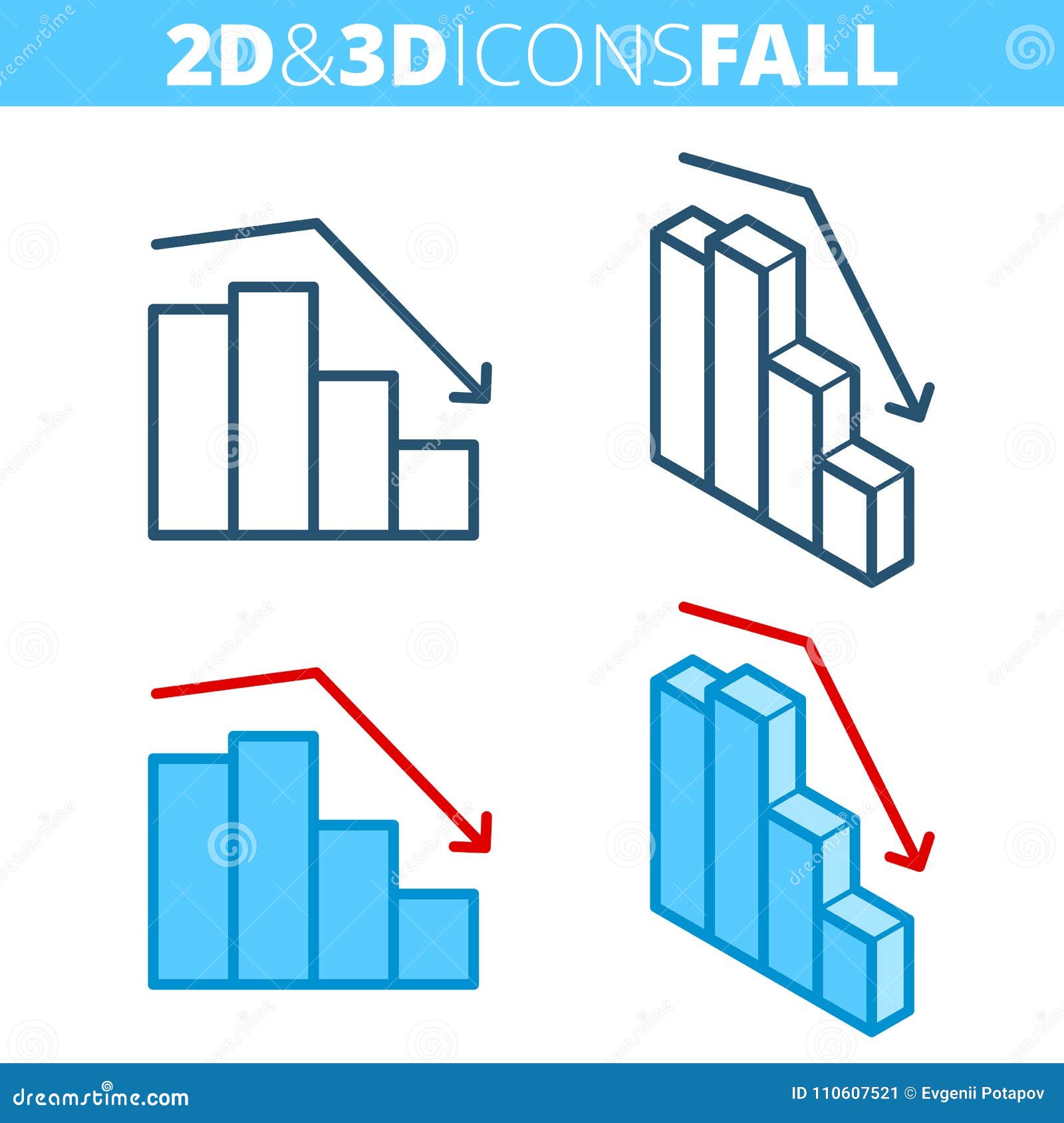 The Fall Graph. Flat and Isometric 3d Outline Icon Set Stock Vector ...