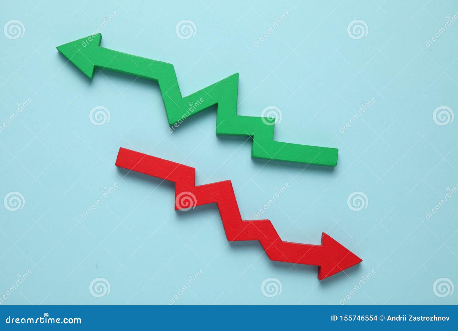 Fall and Growth in Business. Red Arrow Down, Green - Up Stock Photo ...