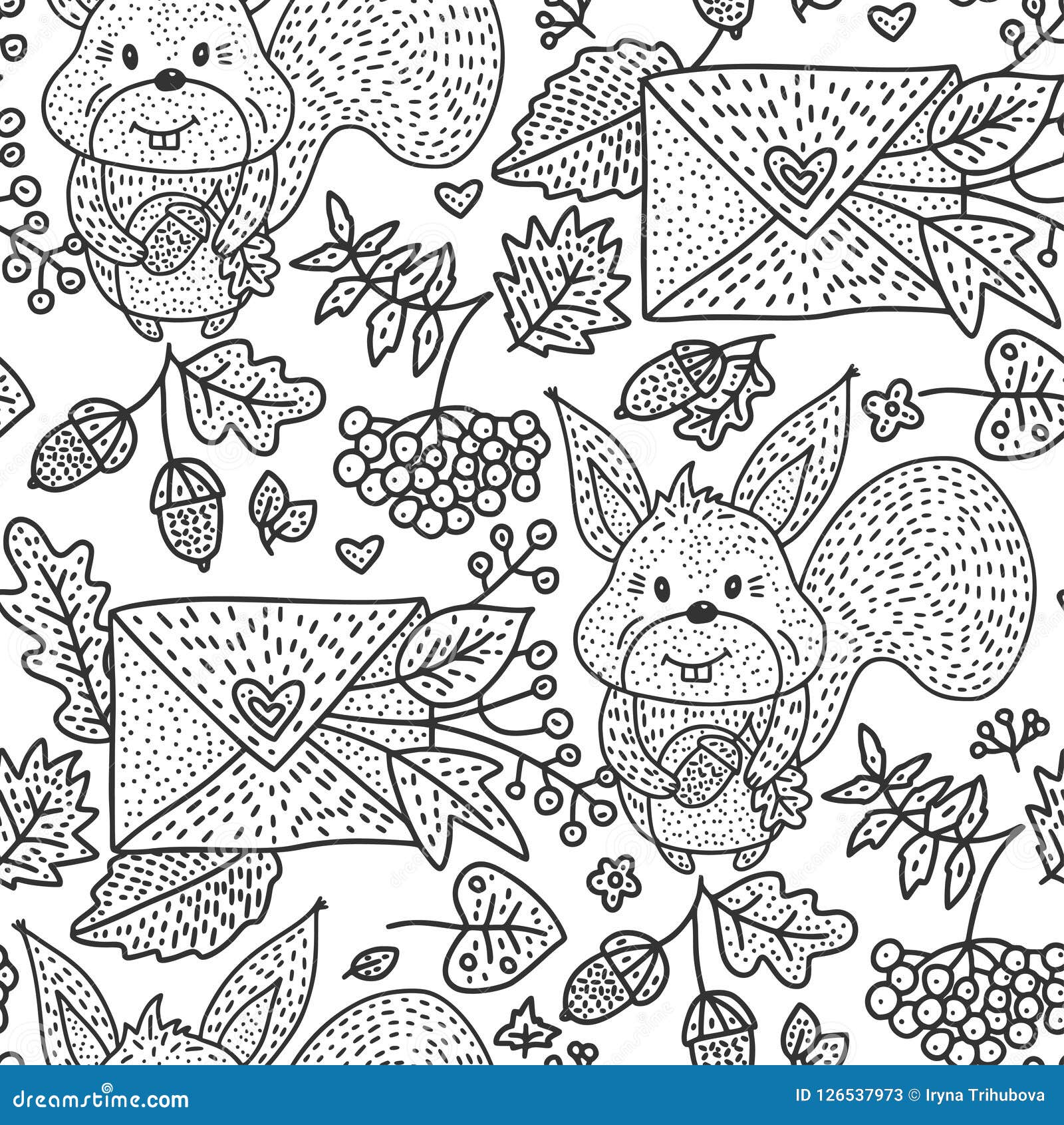 Fall Hand Drawn Vector Seamless Pattern. Stock Vector - Illustration of ...