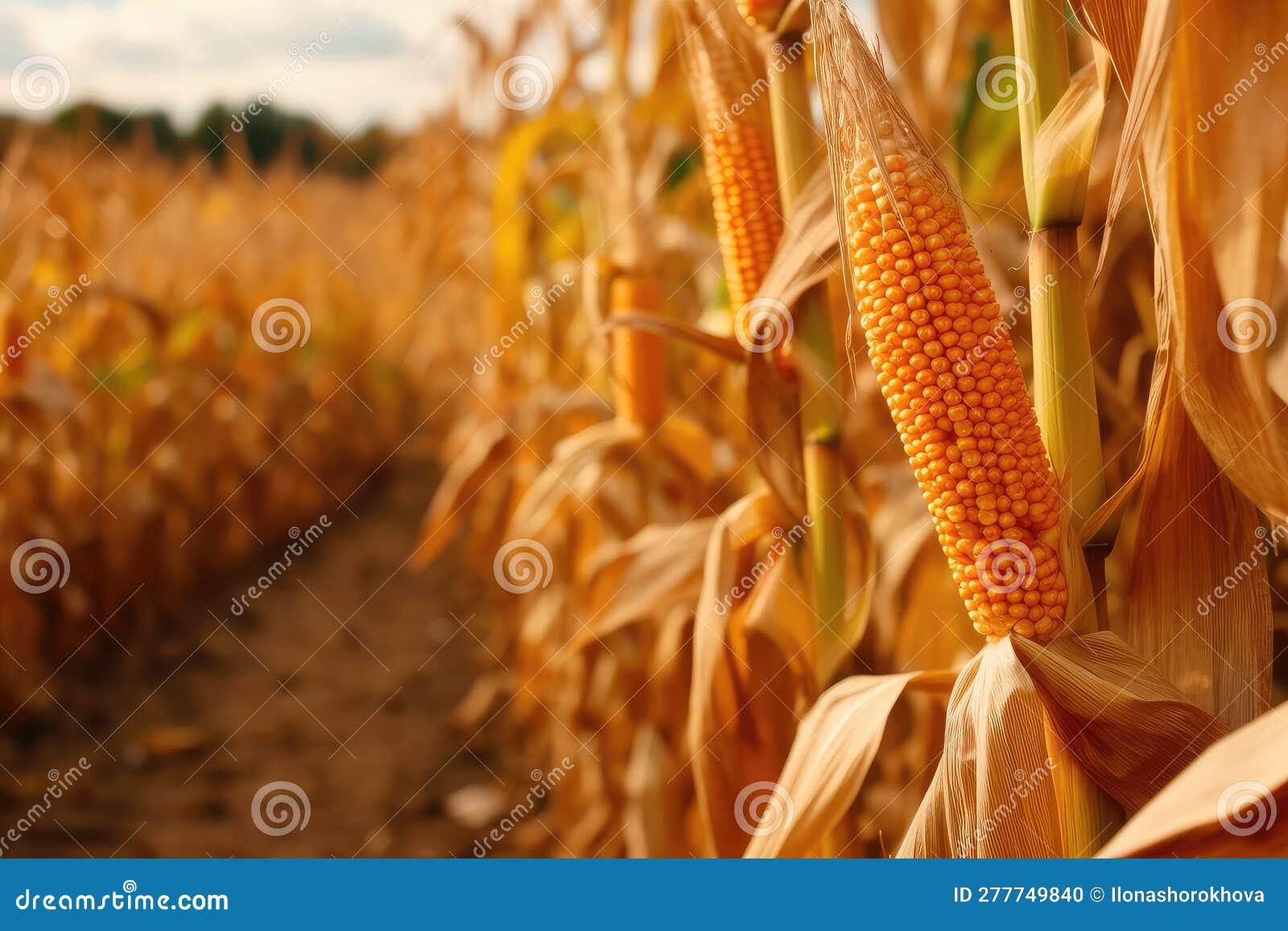Corn Field in Autumn, Corn Cobs. Generative Ai Stock Illustration ...