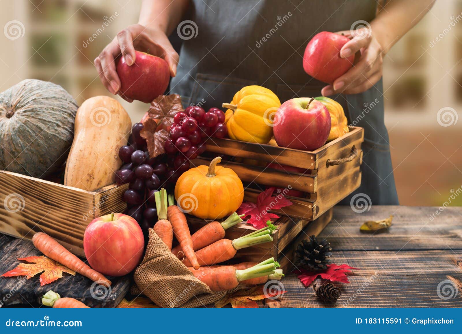 Fall Harvest Cornucopia. Autumn Season with Fruit and Vegetable Stock ...