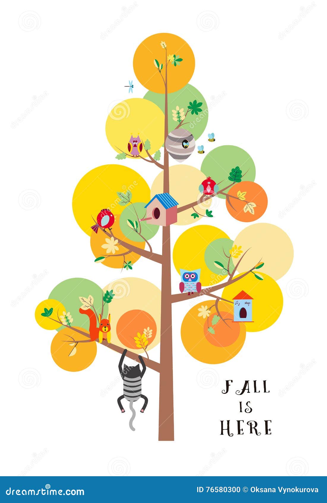 Fall is Here Autumn Tree Flat Vector Illustration Stock Vector ...