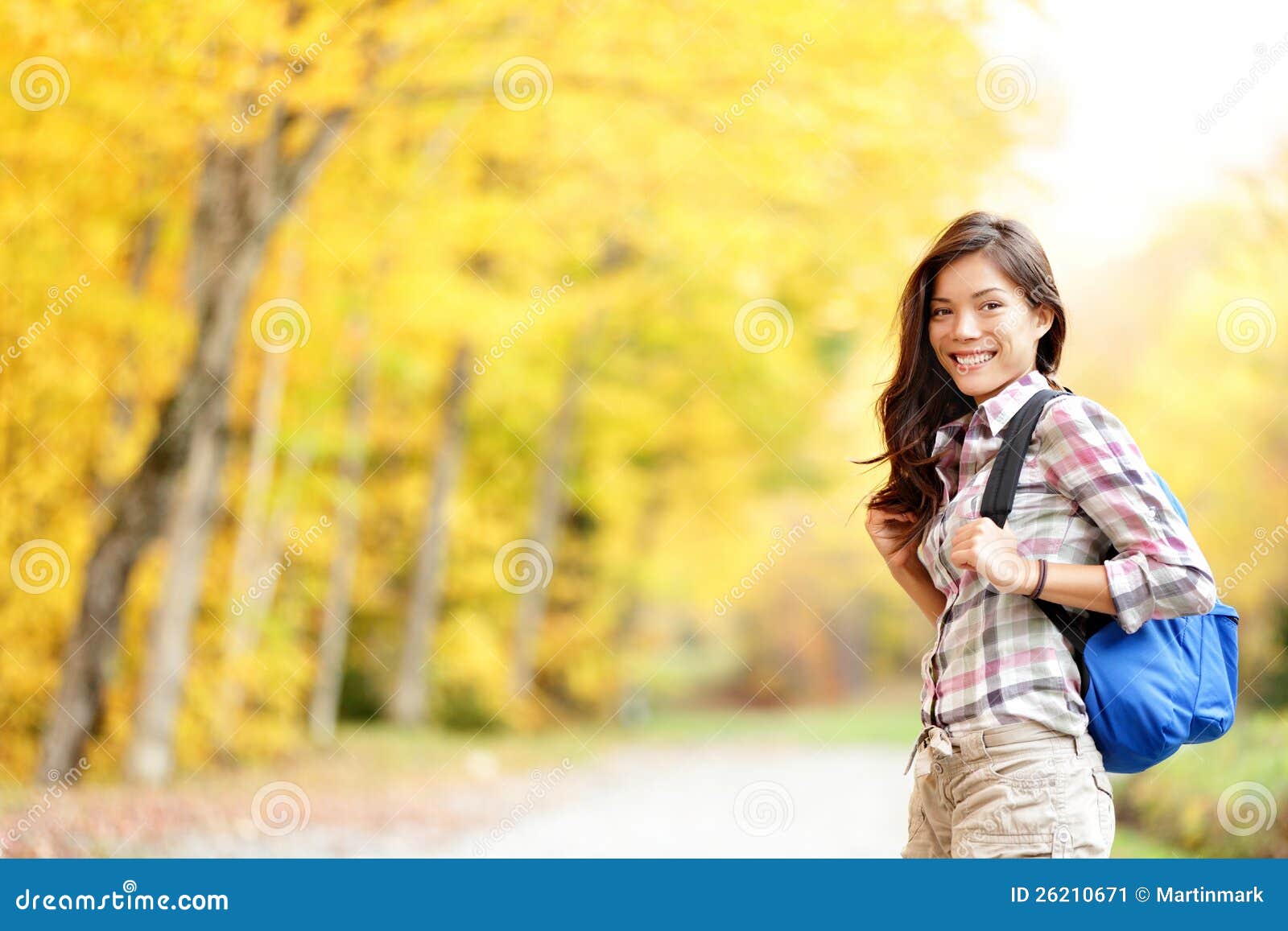 Fall Hiking Girl in Autumn Forest Stock Image - Image of fall ...
