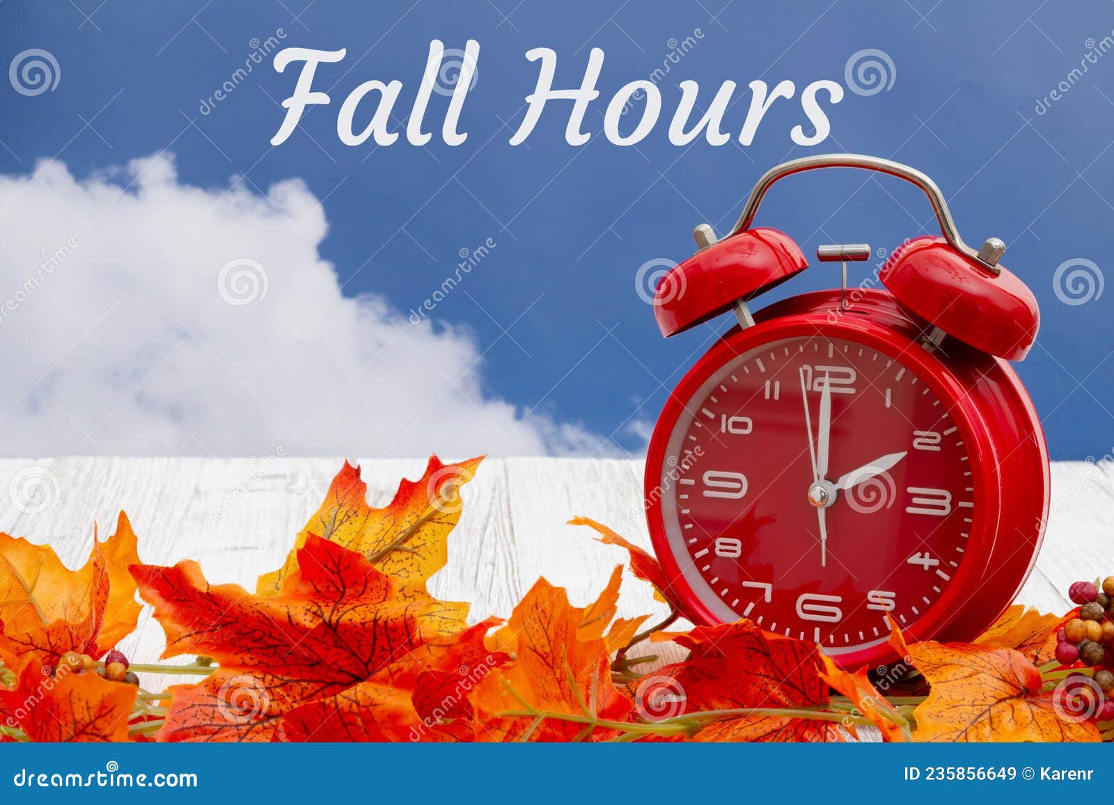 Fall Hours Message with Fall Leaves and Alarm Clock with Sky Stock ...
