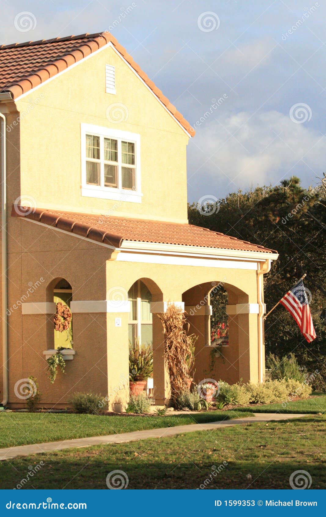 Fall House stock image. Image of home, flag, windows, house - 1599353