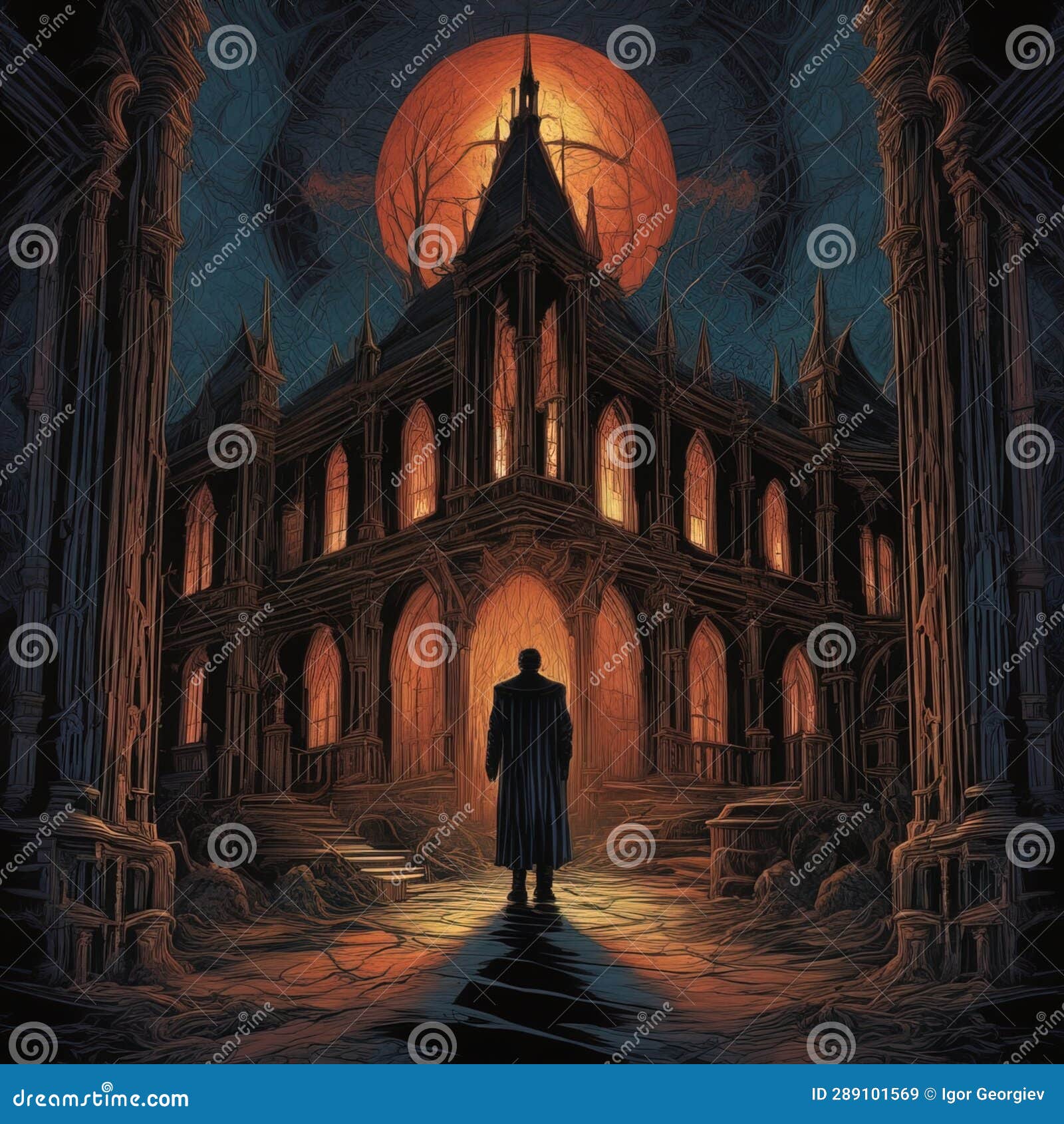 The Fall of the House of Usher Stock Illustration - Illustration of ...