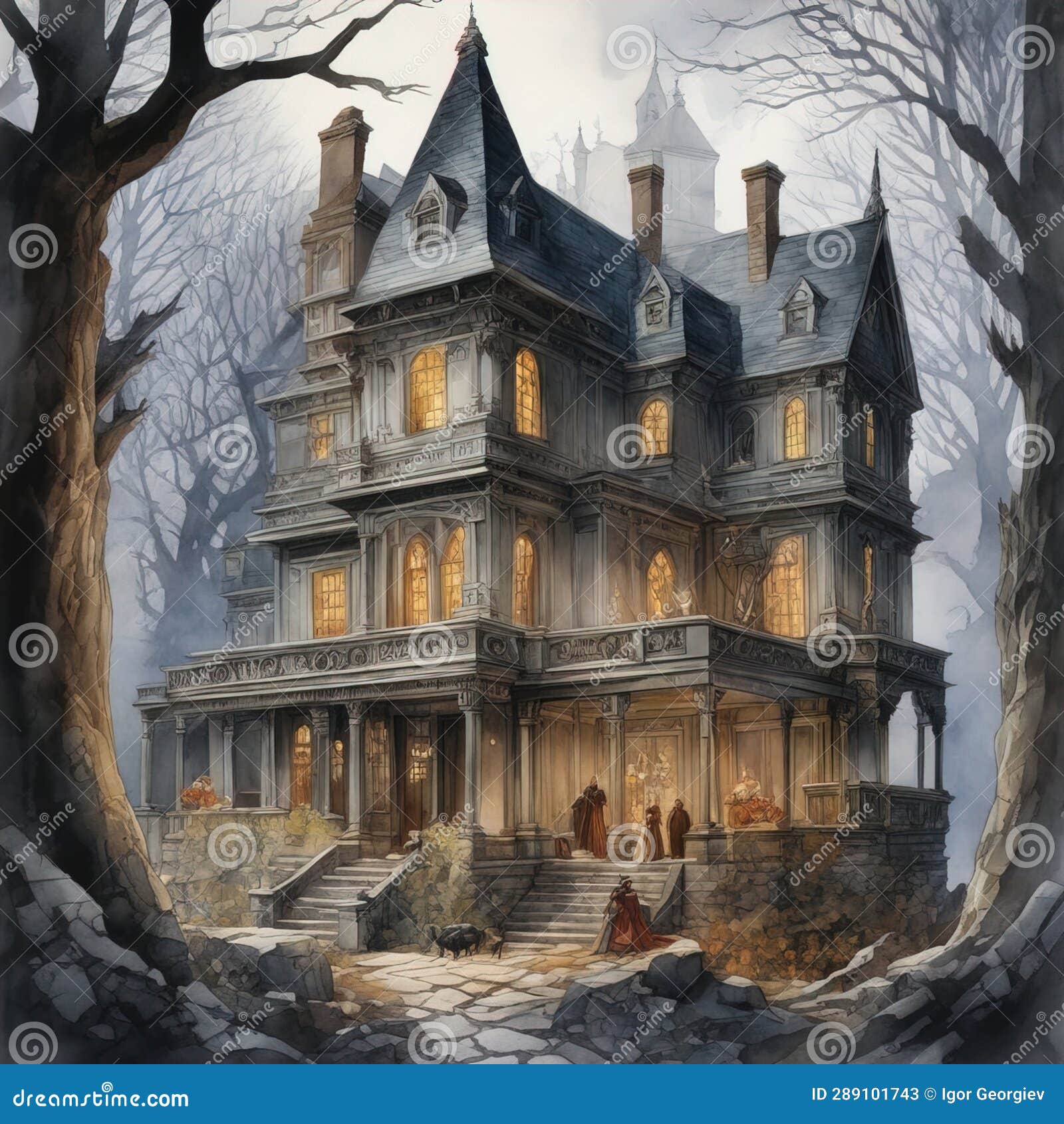 The Fall of the House of Usher Stock Illustration - Illustration of ...