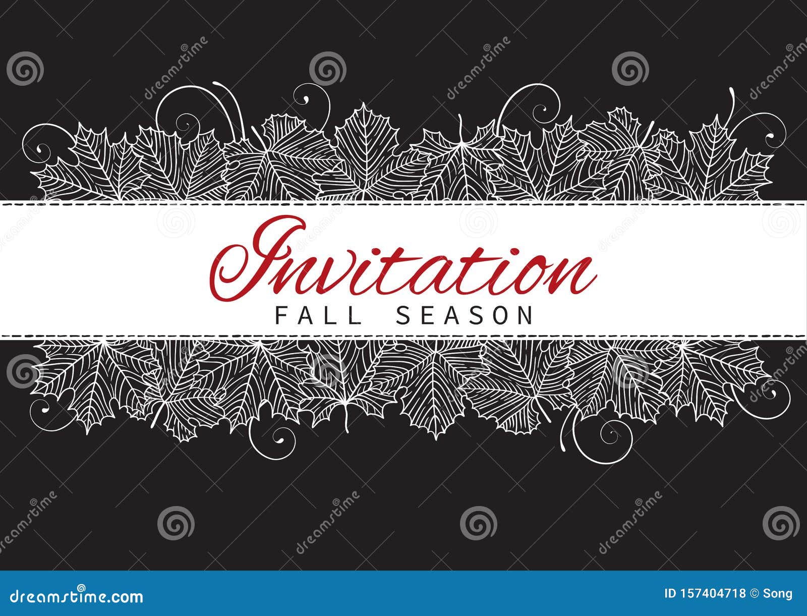 Fall Invitation Card Design with Leaves on Black Background Stock ...