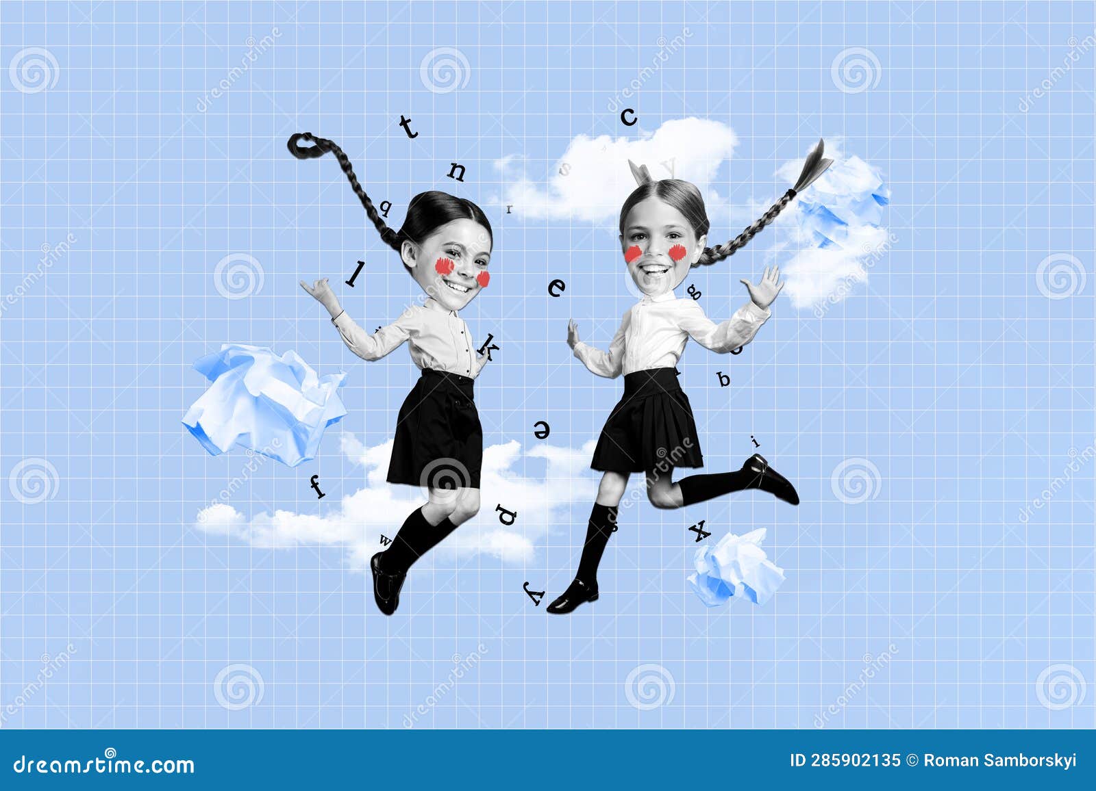 Fall Knowledge Day Collage Concept Illustration of Funny Jumping Two ...