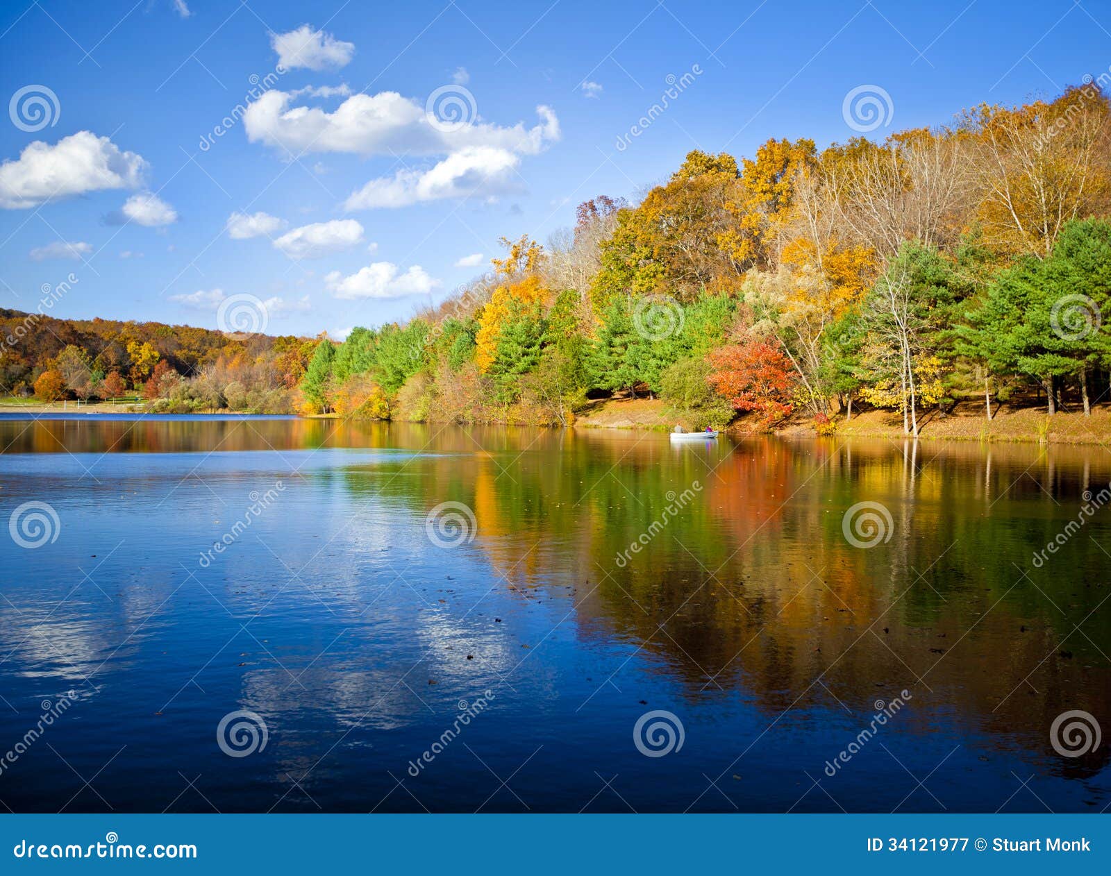 Fall lake stock image. Image of beach, blue, autumn, woods - 34121977