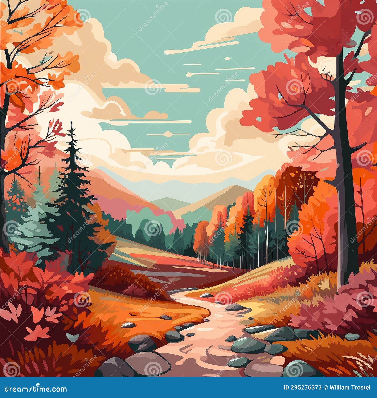 Fall Landscape during Sunset. Stock Illustration - Illustration of ...