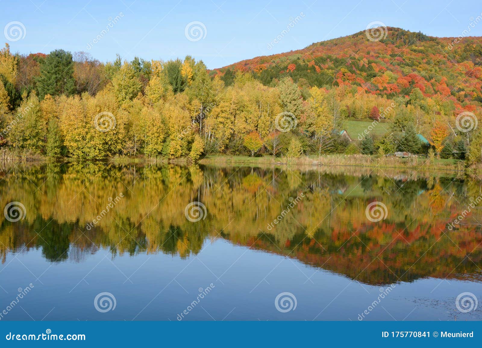 Fall Landscape Quebec Province Stock Image - Image of bridge, color ...