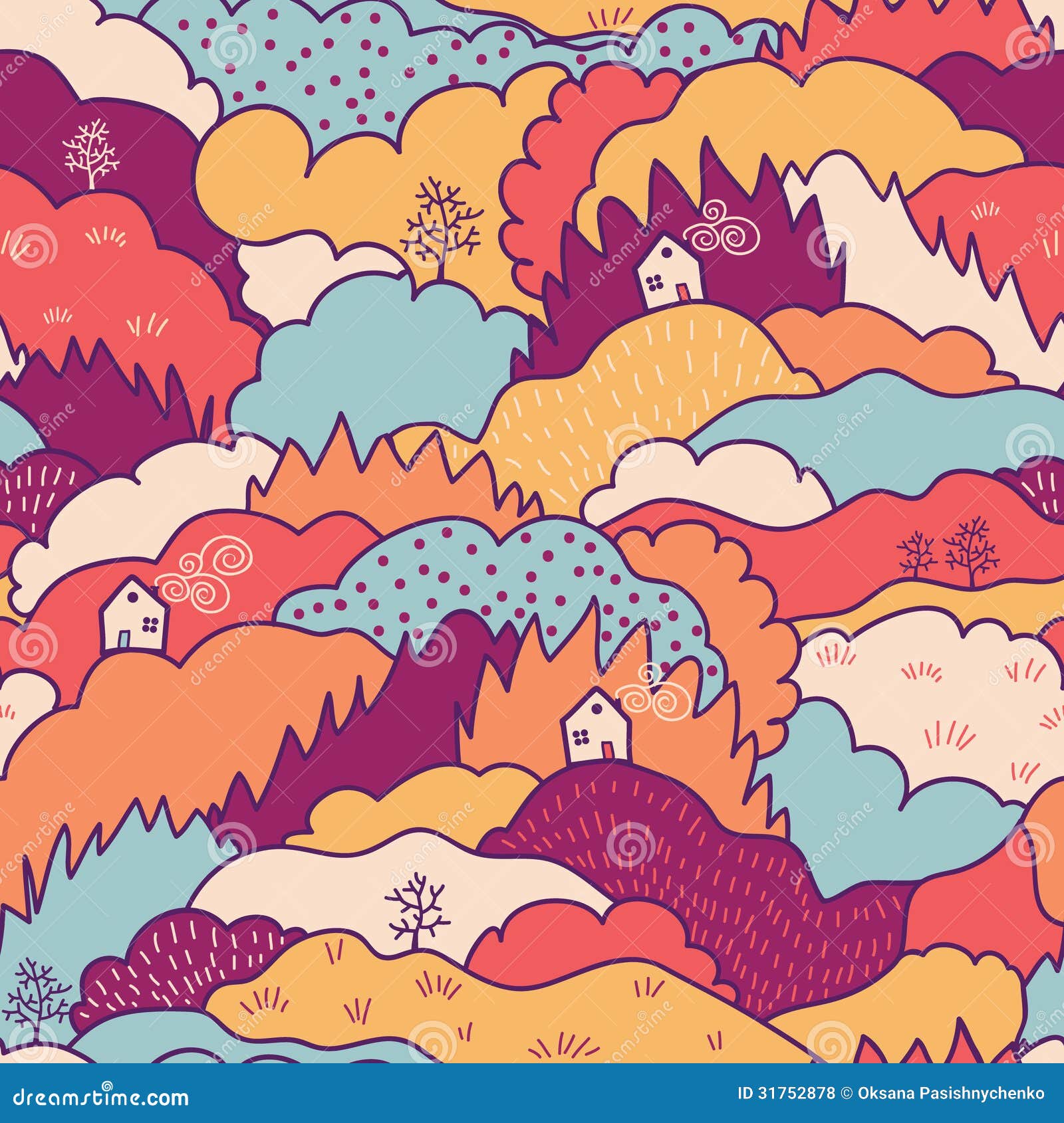 Fall Landscape Seamless Pattern Background Stock Vector - Illustration ...
