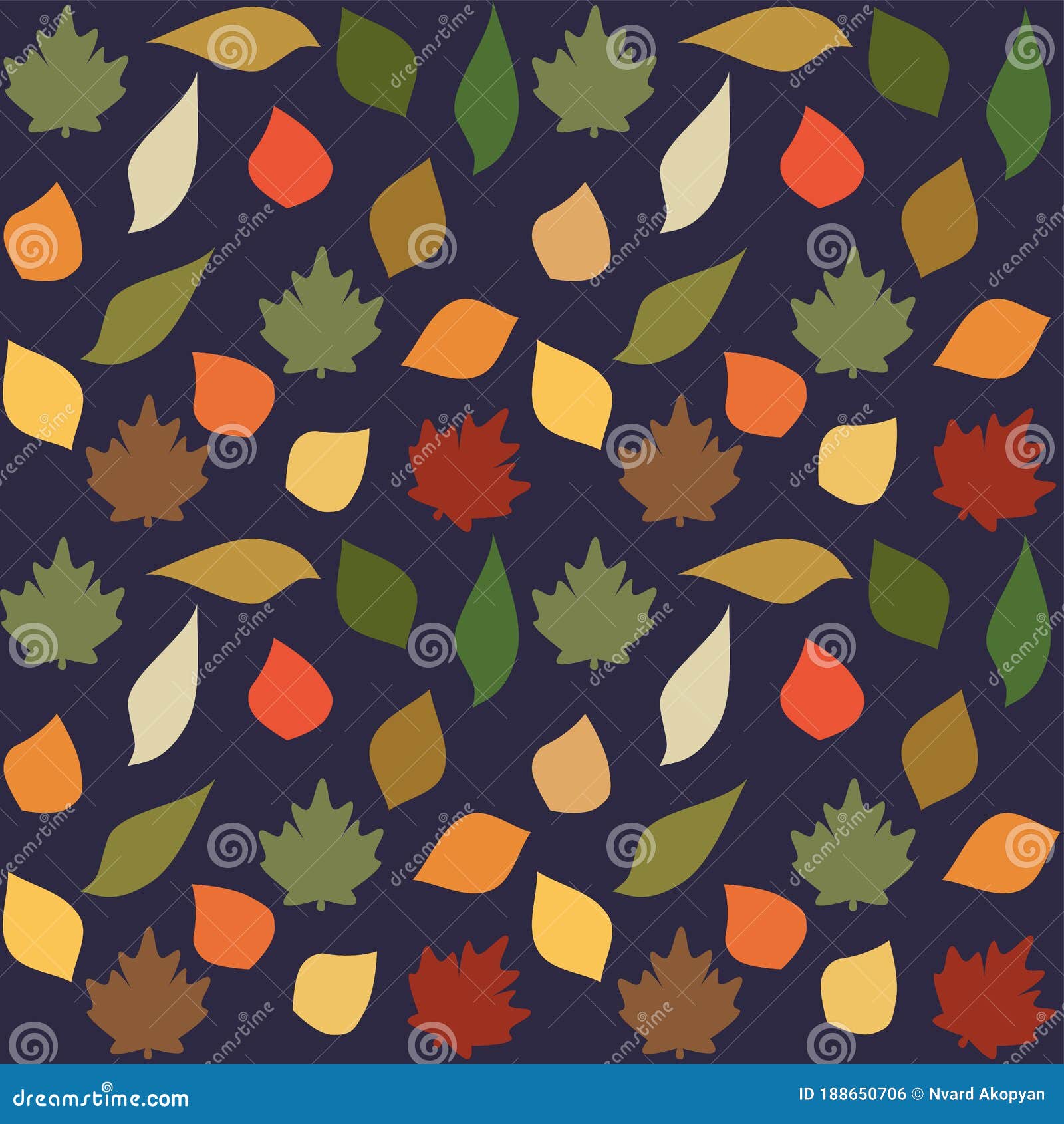 Fall Leaves on a Blue Background. Vector Seamless Pattern Stock Vector ...