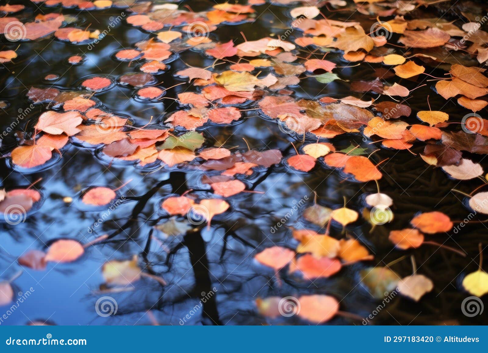 Fall Leaves Floating on a Still Pond Stock Photo - Image of autumn ...