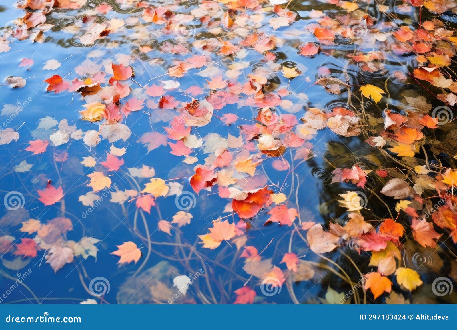 Fall Leaves Floating on a Still Pond Stock Photo - Image of autumn ...