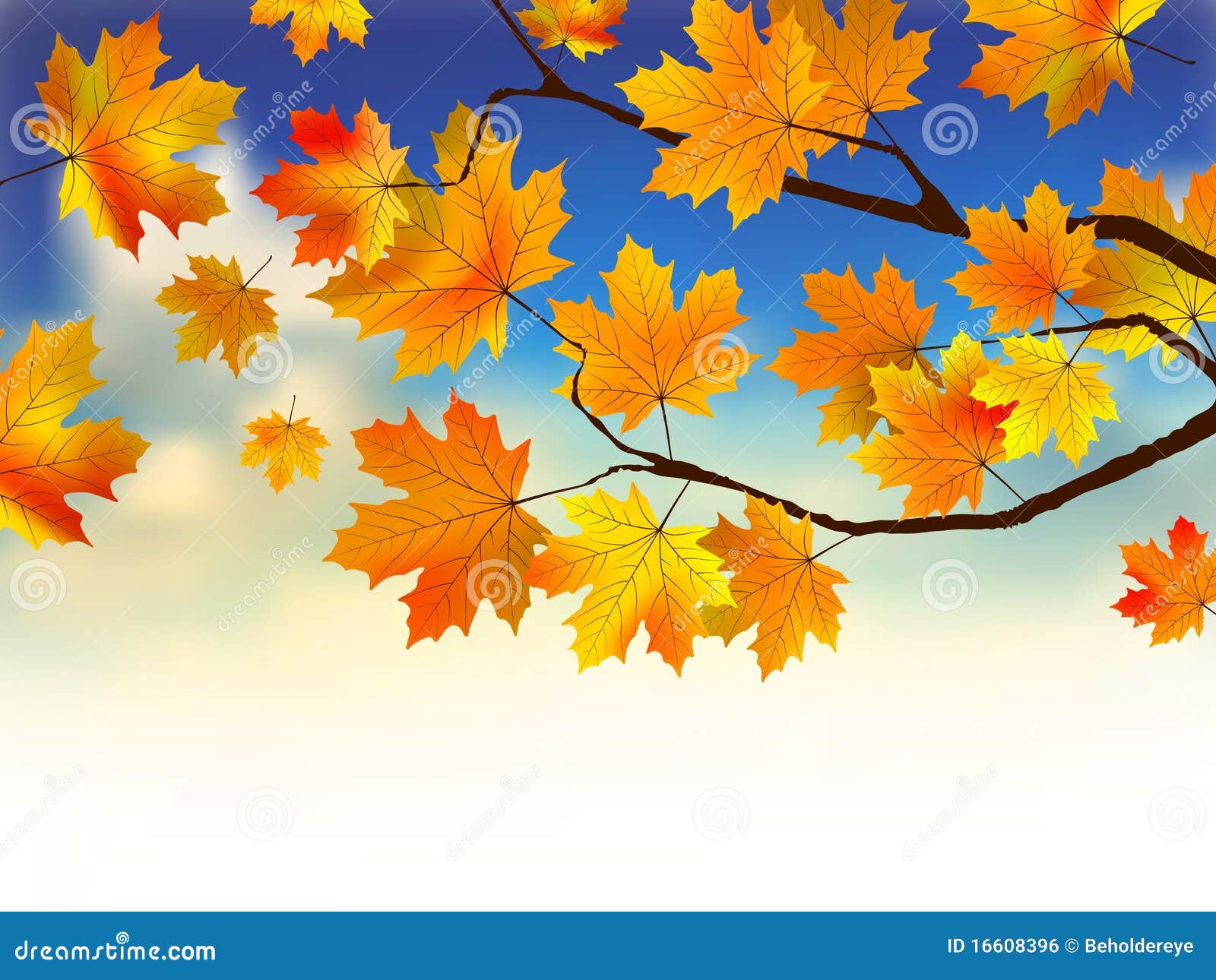 Fall Leaves in Front of Blue Sky with Clouds. Stock Vector ...