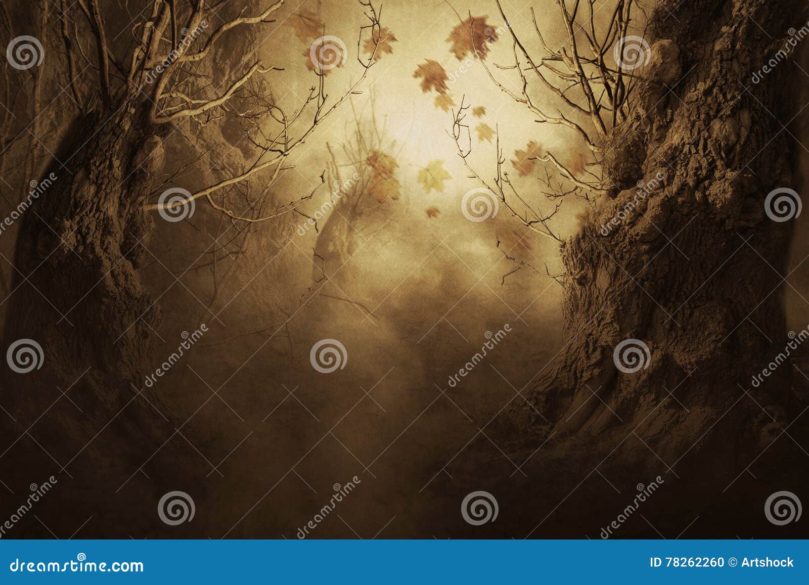 Fall Leaves and Old Trees stock illustration. Illustration of magic ...