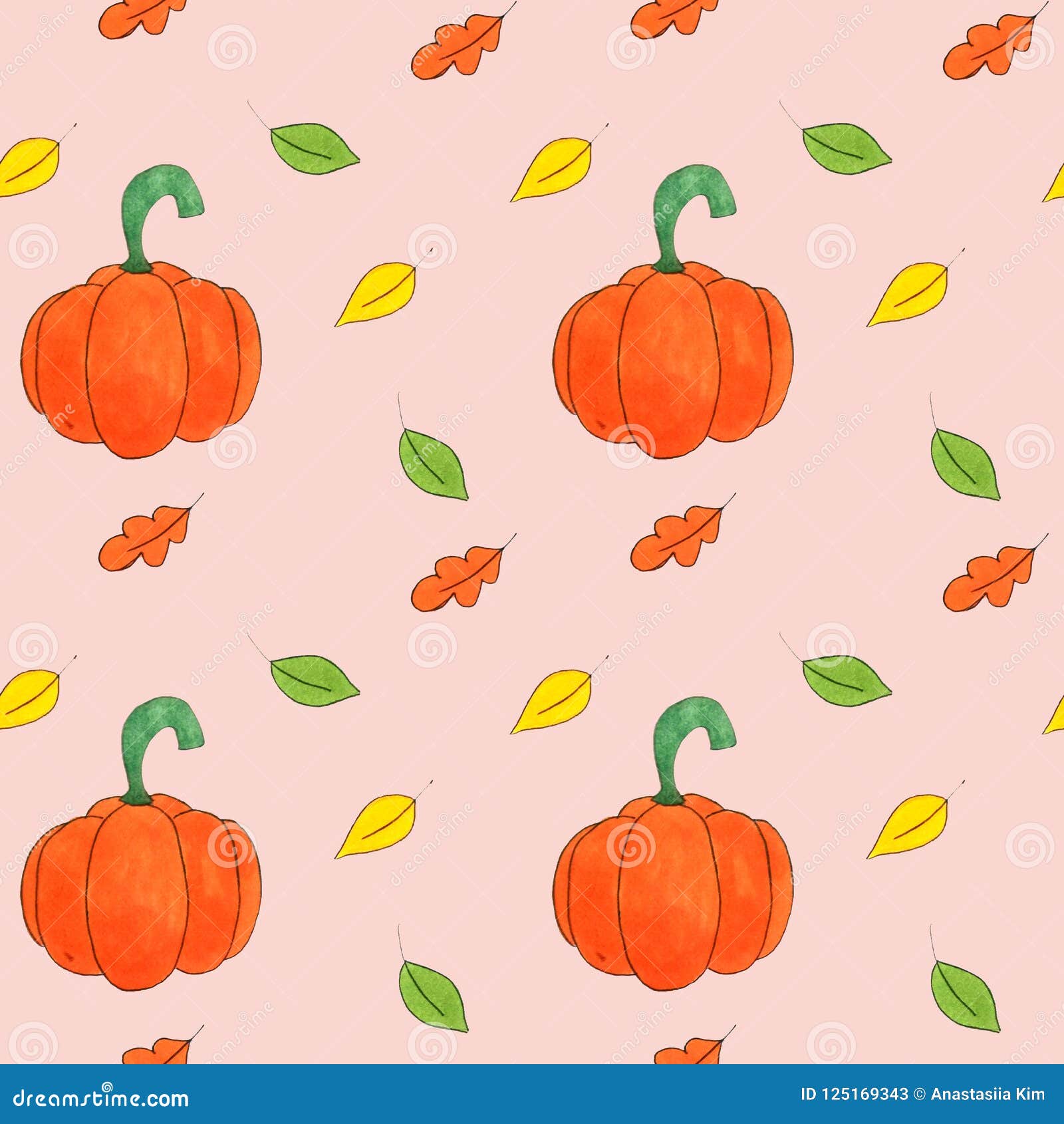 Fall Leaves and Pumpkin Pattern Stock Illustration - Illustration of ...