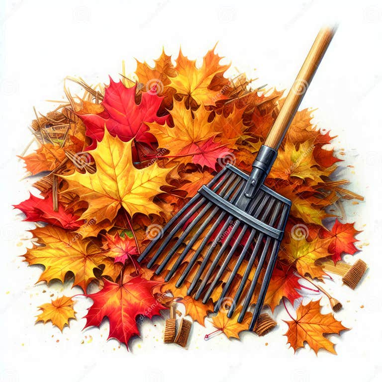 Fall leaves with rake stock illustration. Illustration of leaves ...