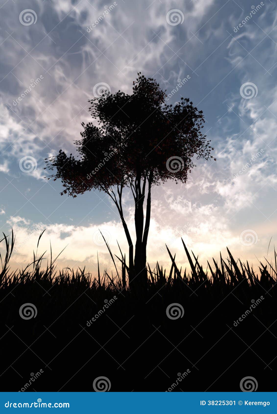 Fall Maple Tree Landscape Silhouette Stock Illustration - Illustration ...