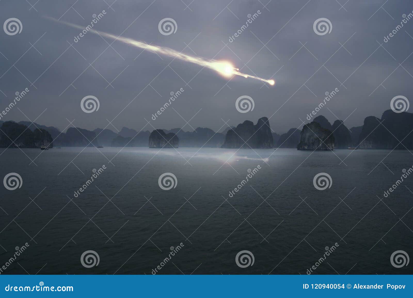 The Fall of a Meteorite in the Sea Stock Photo - Image of landscape ...