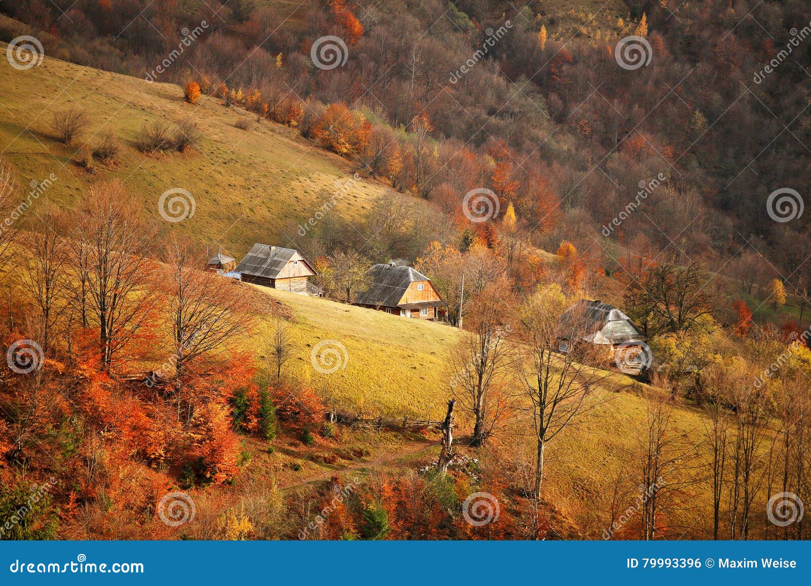 Fall in Mountain Village. October Scene Stock Photo - Image of scene ...