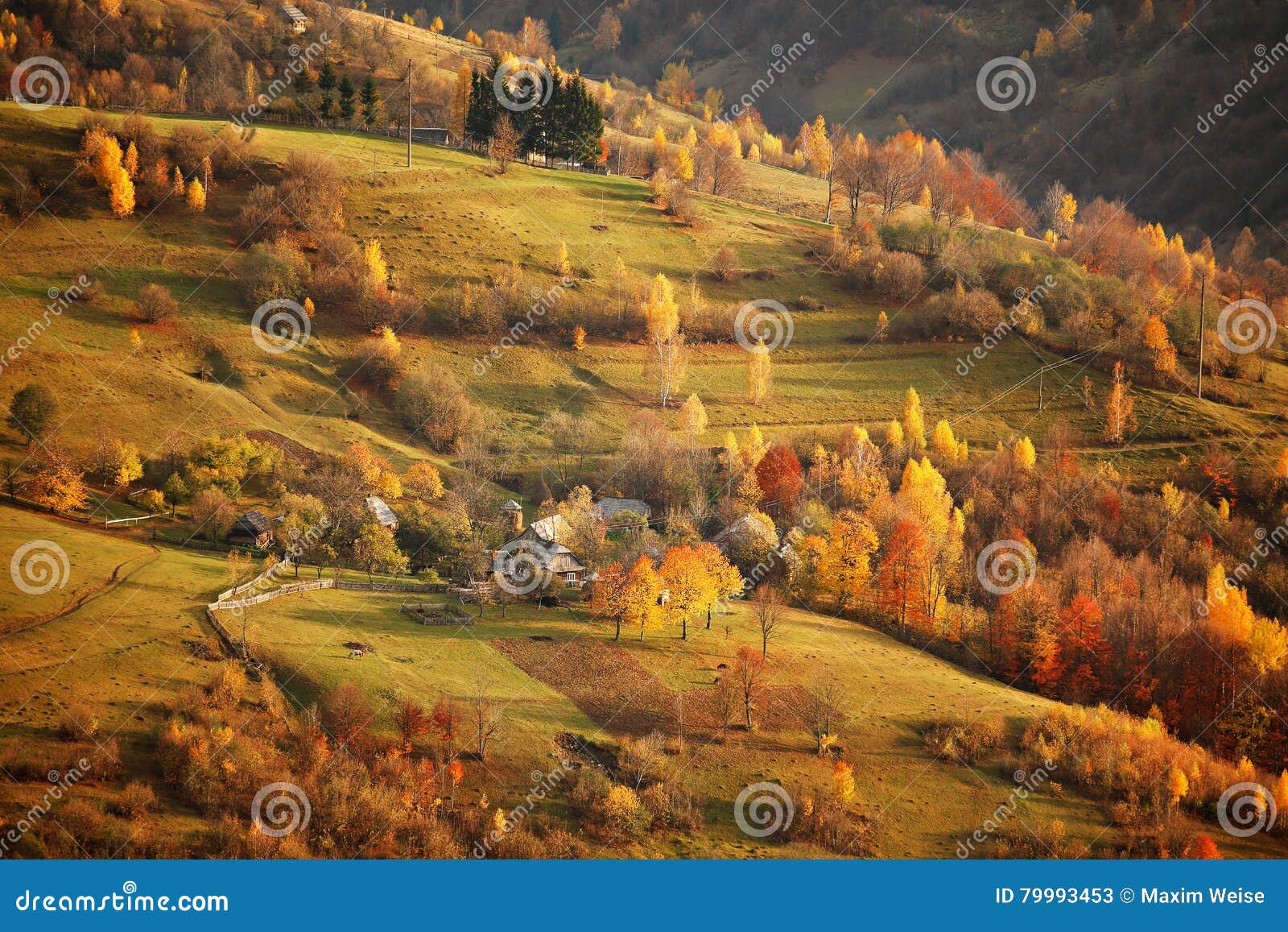 Fall in Mountain Village. October Scene Stock Image - Image of fall ...