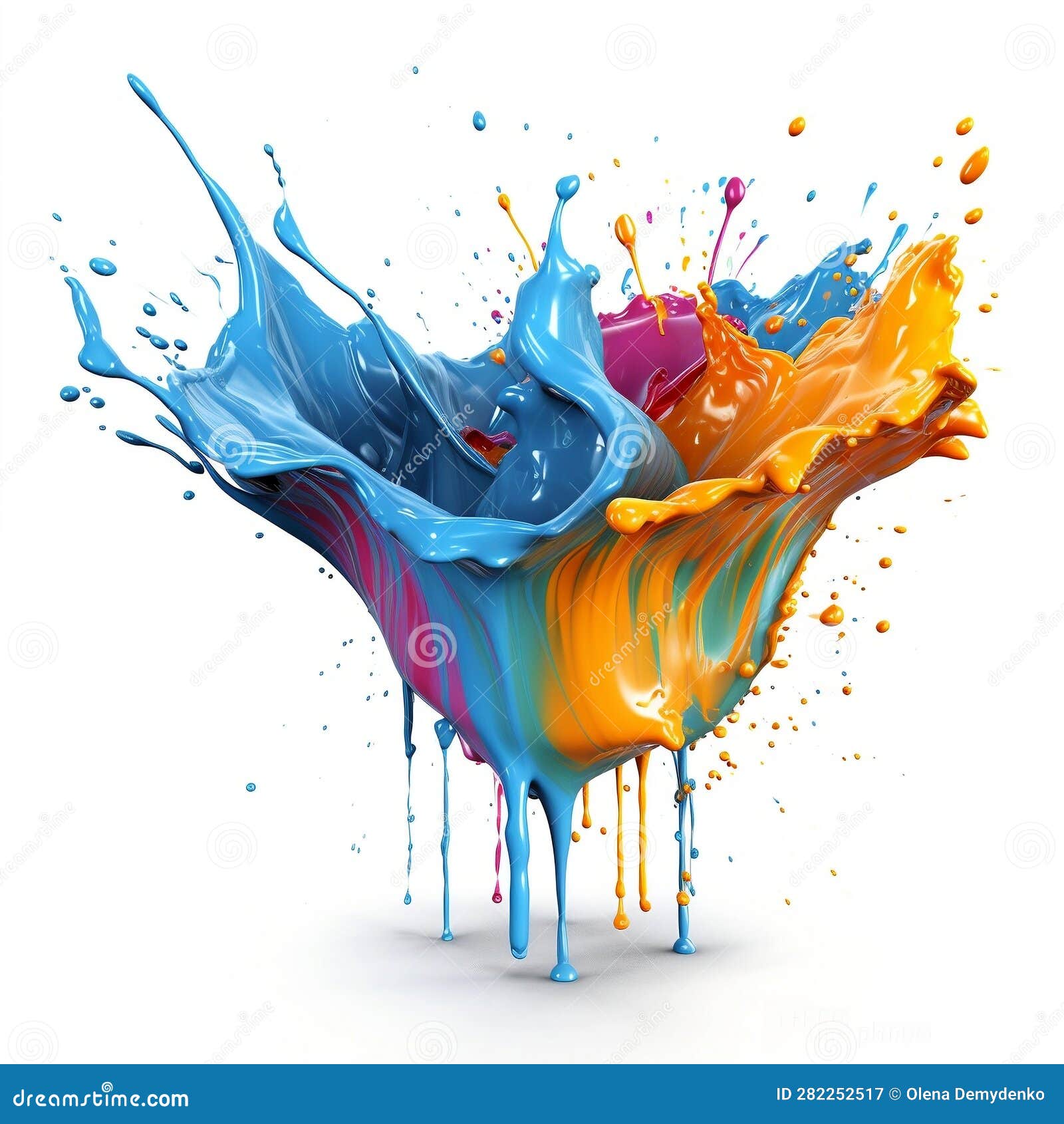 The Fall of a Multi-colored Drop of Paint Close-up. Bright Splashes and ...