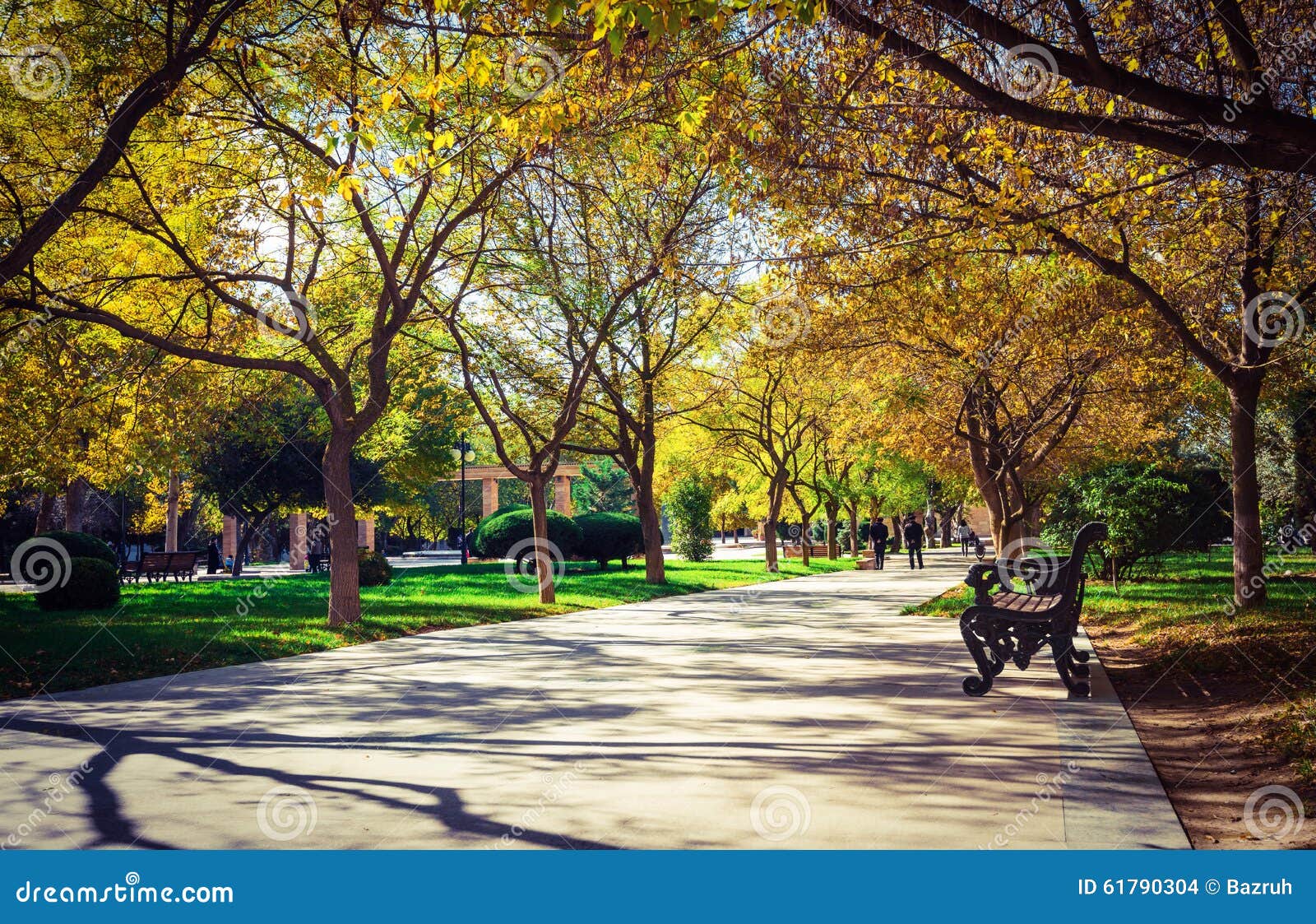 Fall, the Path in City Park, Empty Bench Stock Photo - Image of street ...