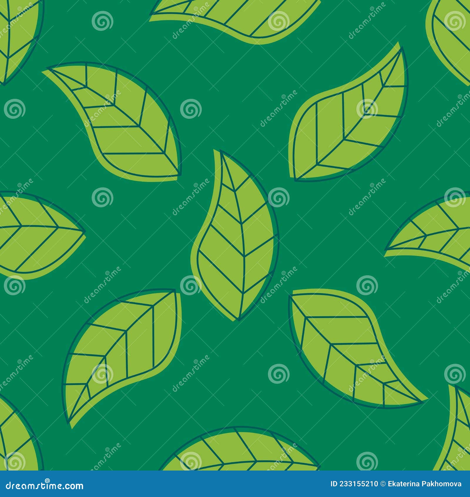Bright Seamless Pattern with Thin Line Green Leaves. Stock Vector ...