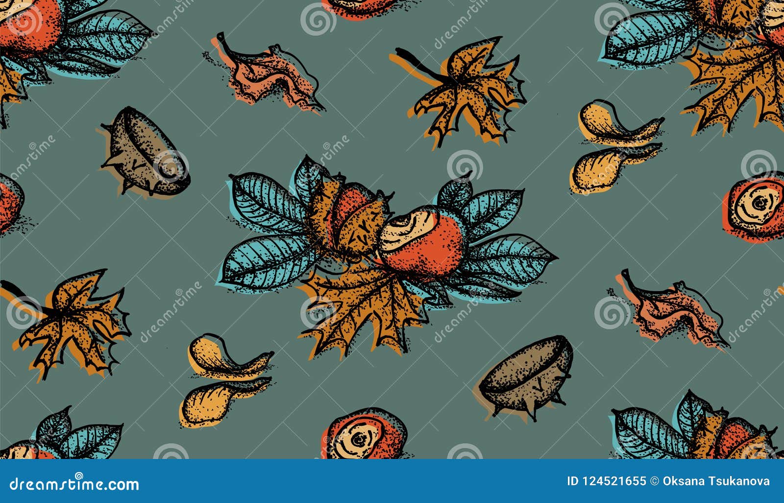 Fall pattern in teal color stock vector. Illustration of brown - 124521655