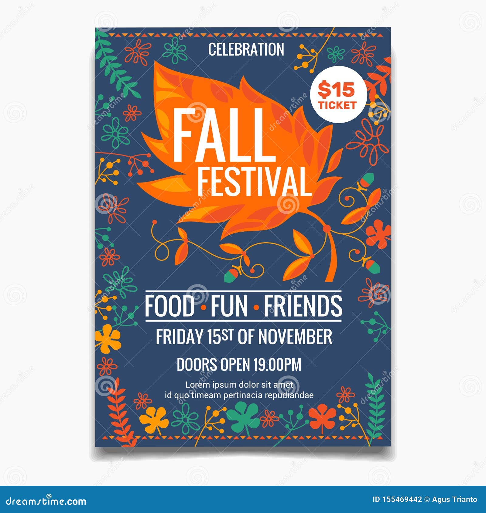 Fall Festival Flyer or Poster Template. Creative Colorful Maple Leaves ...