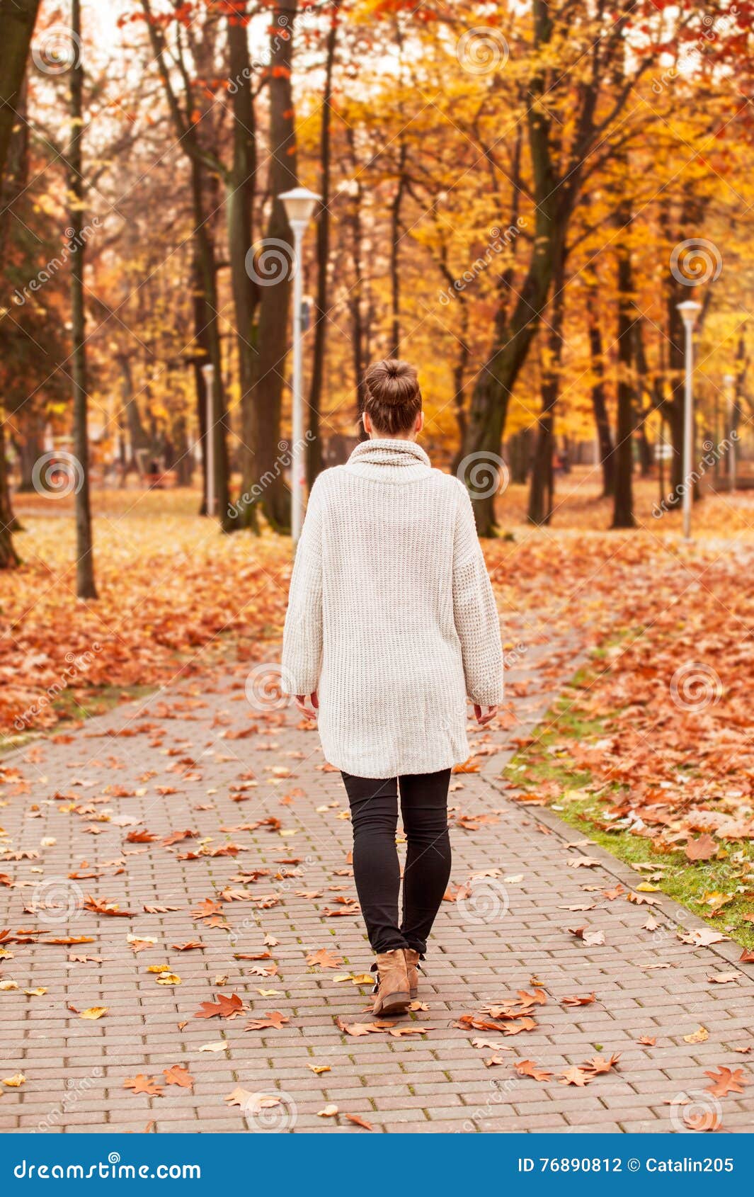 Fall Relaxation Concept with Female Walking Stock Photo - Image of ...