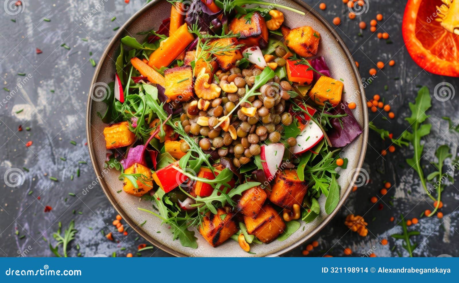 Fall Roasted Vegetable and Lentil Salad with Pine Nut Cream Stock ...