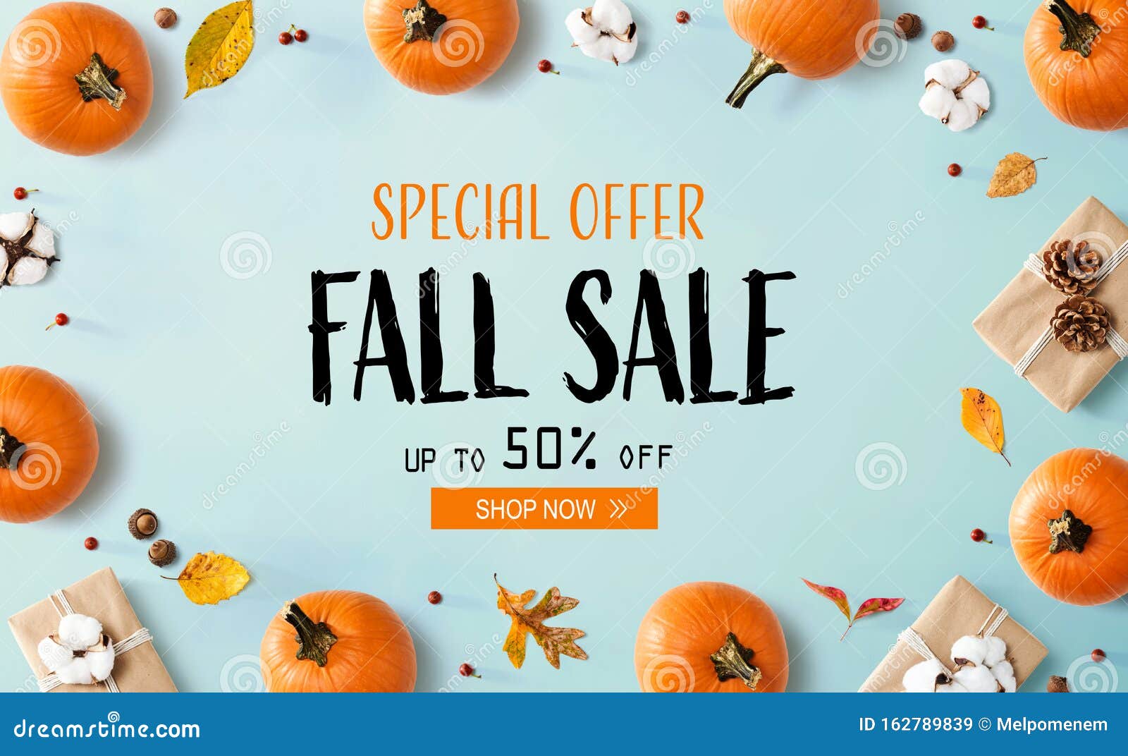Fall Sale Banner with Autumn Pumpkins with Present Boxes Stock Image ...