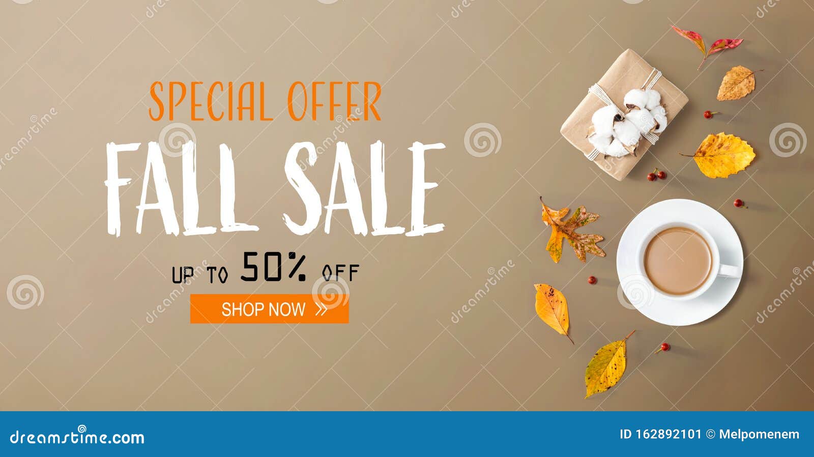 Fall Sale Banner with Autumn Theme with Coffee Stock Image - Image of ...