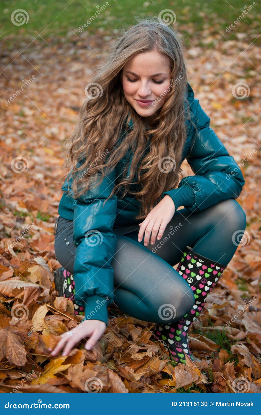 Fall scene - happy woman stock photo. Image of autumn - 21316130