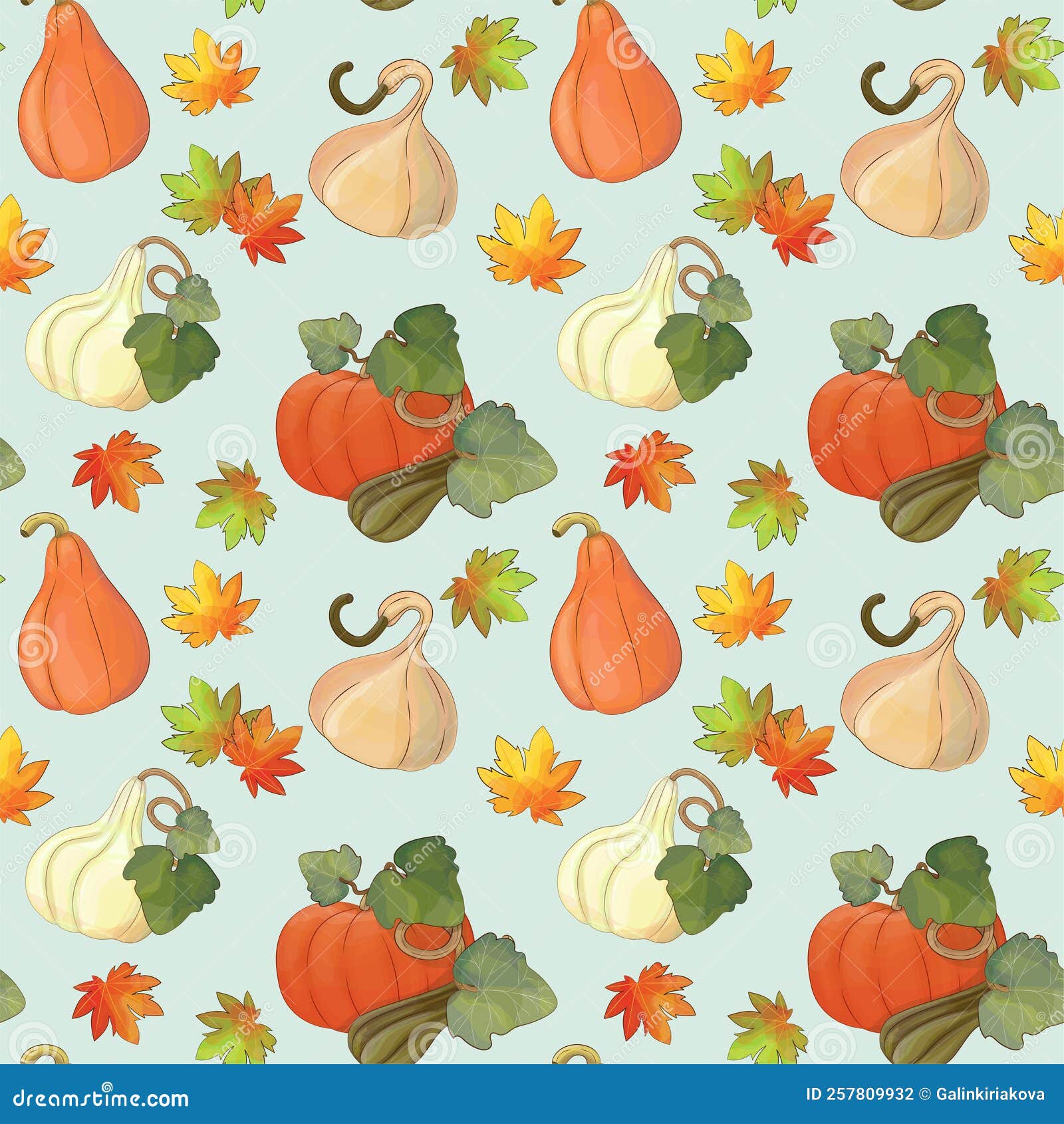 Fall Seamless Pattern. Autumn Pattern with Maple Leaves and Pumpkins ...
