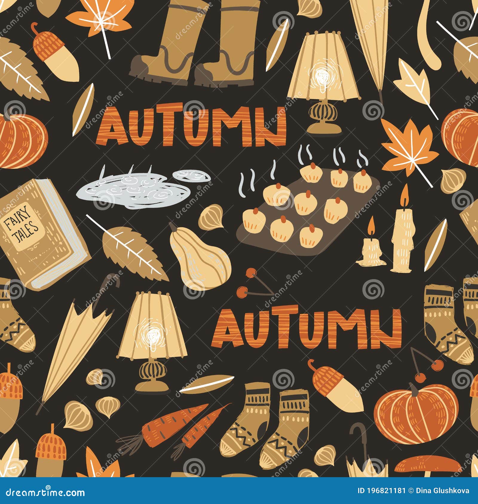 Fall Seamless Pattern with Cozy Nature Elements. Stock Vector ...