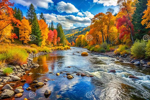 Fall Season River stock illustration. Illustration of outdoor - 360093301