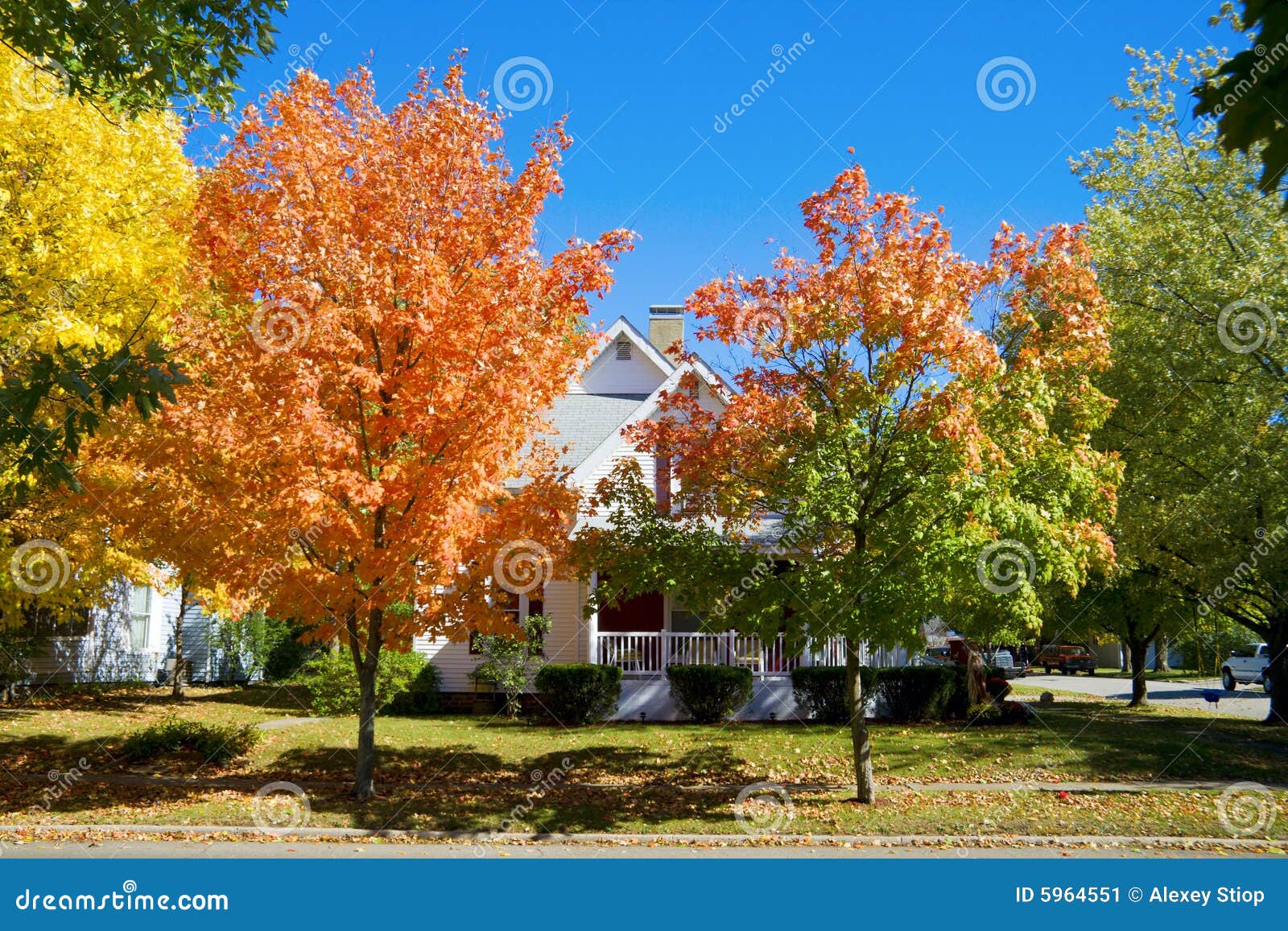 Fall in small town stock image. Image of bright, blue - 5964551