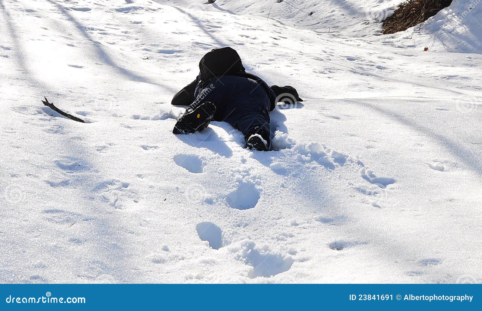 Fall in the snow. stock image. Image of print, male, winter - 23841691