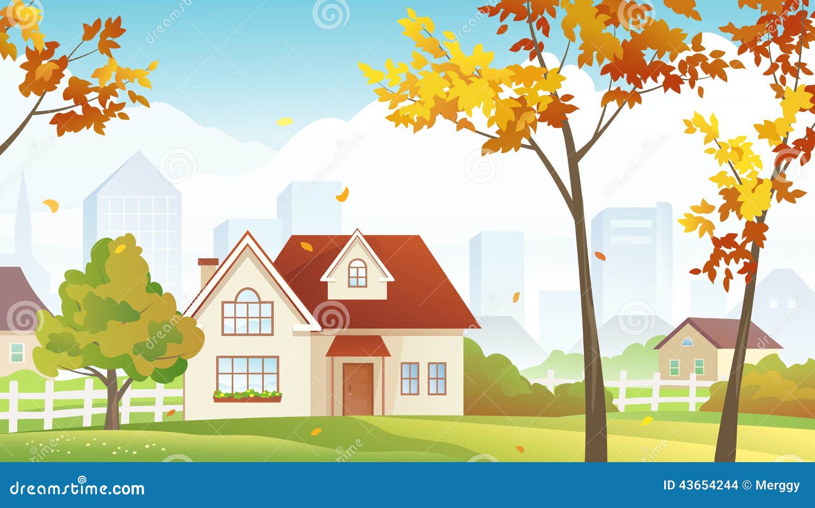 Fall suburb stock vector. Illustration of landscape, green - 43654244
