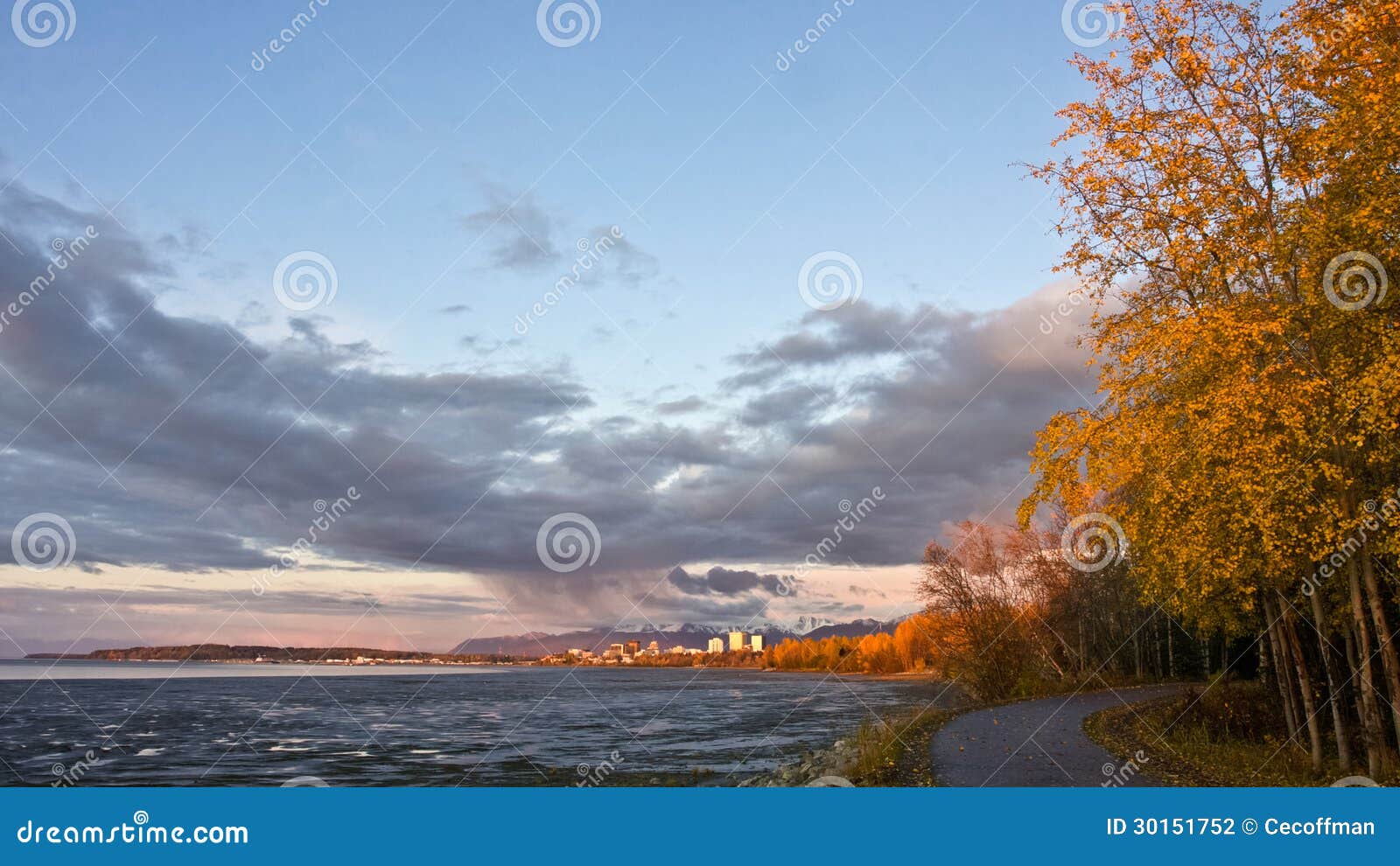 Sunset over Anchorage stock photo. Image of mountains - 30151752
