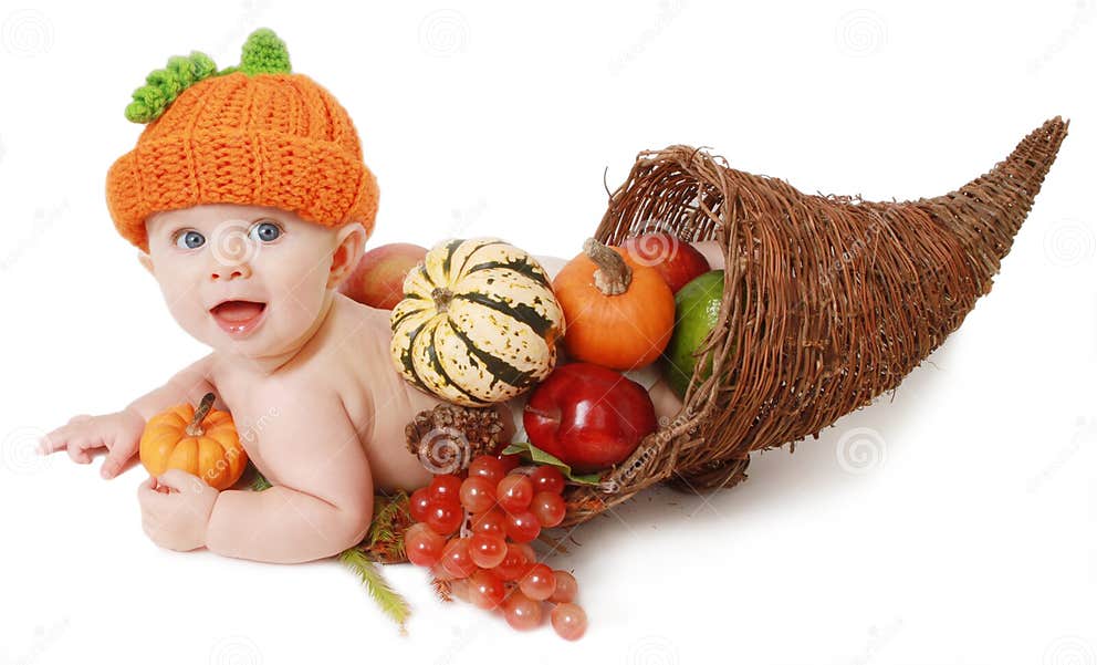 Fall Thanksgiving Baby in a Cornucopia Stock Photo - Image of festive ...